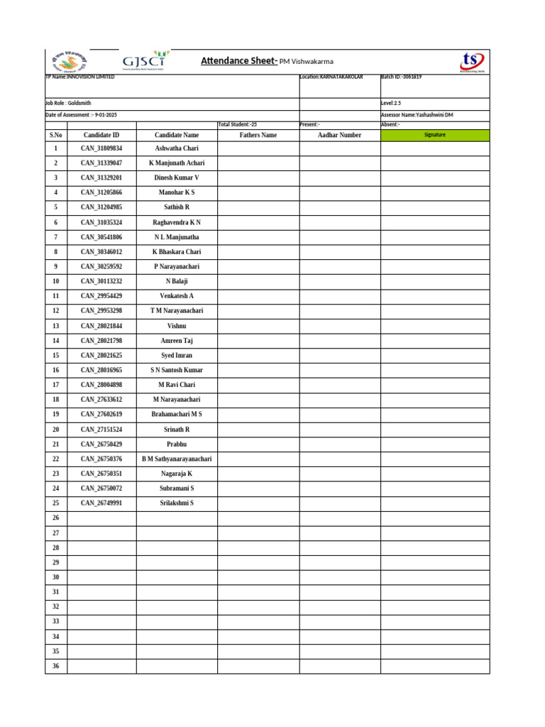 Attendance and Marksheet Gjsci Day0-3061819 | PDF