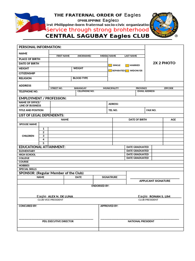 THE FRATERNAL ORDER OF Eagles Application Form | PDF