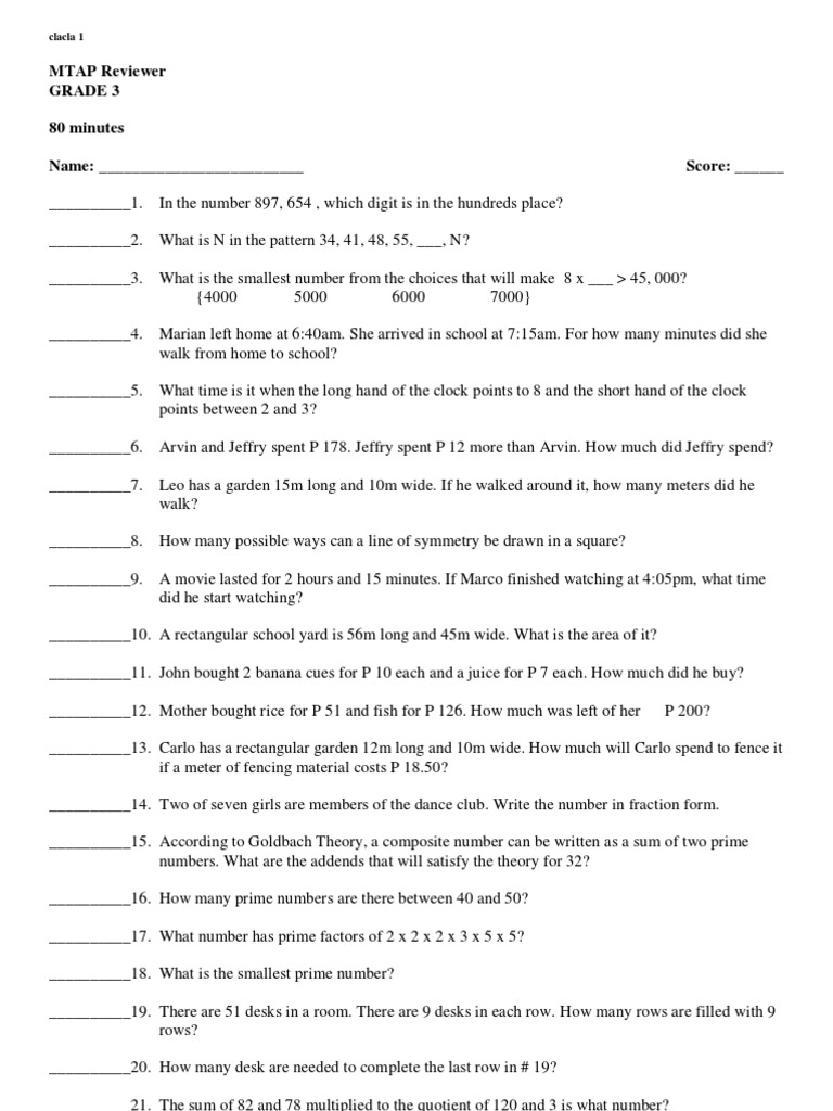 MTAP Reviewer Grade 3 | PDF | Prime Number | Division (Mathematics)