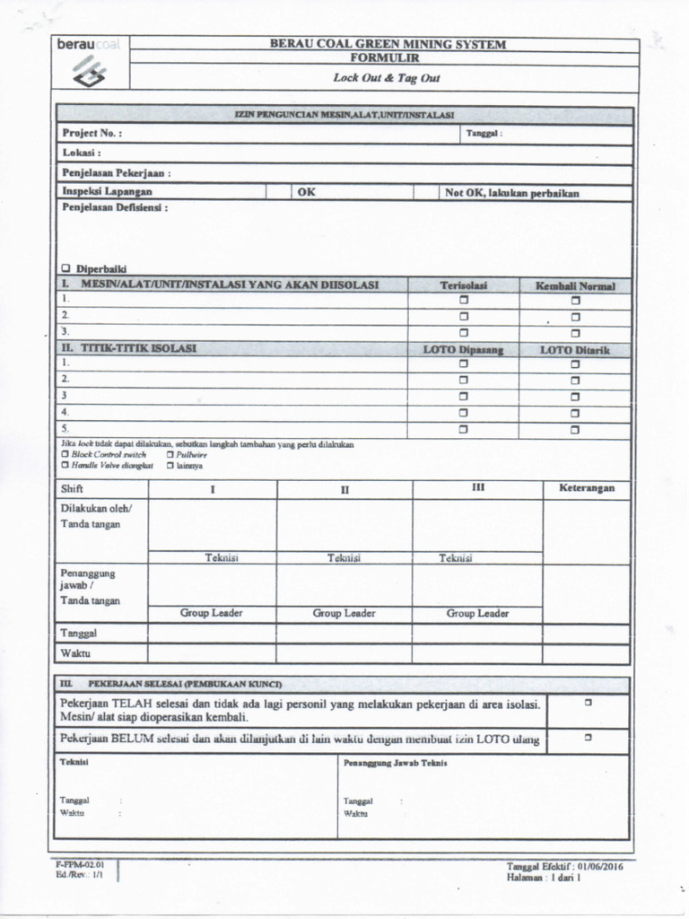 4. Form - LOTO | PDF