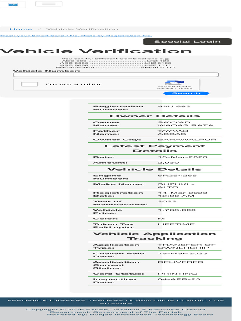 Vehicle Verification and Owner Details | PDF | Government Finances ...