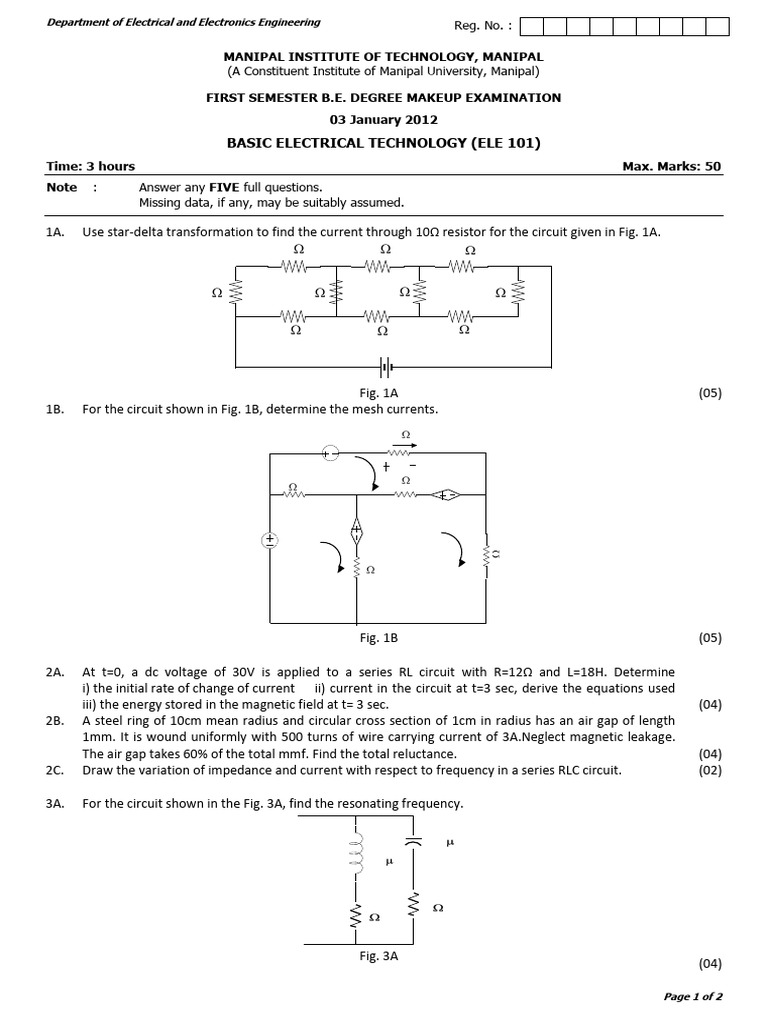 Basic Electrical Technology (ELE - 101) RCS (Maekup) | PDF | Electric Motor | Transformer