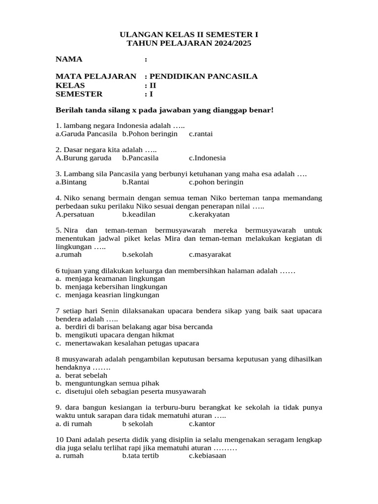 Ulangan Kelas Ii Semester I | PDF