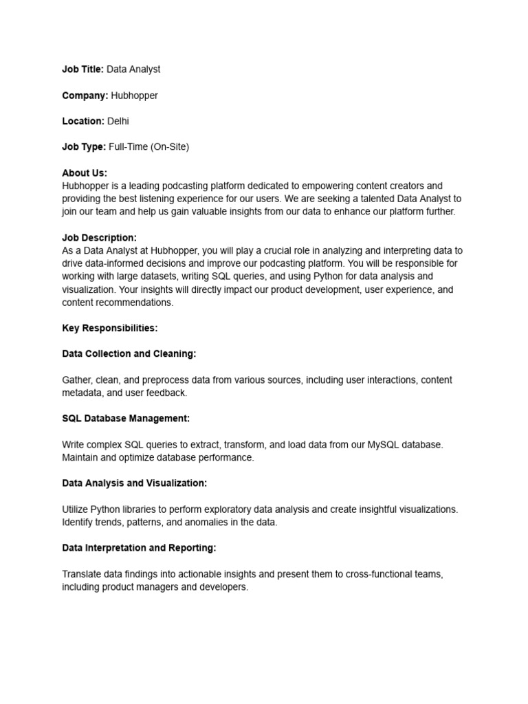 Job Title - Data Analyst | PDF | Data Analysis | Data