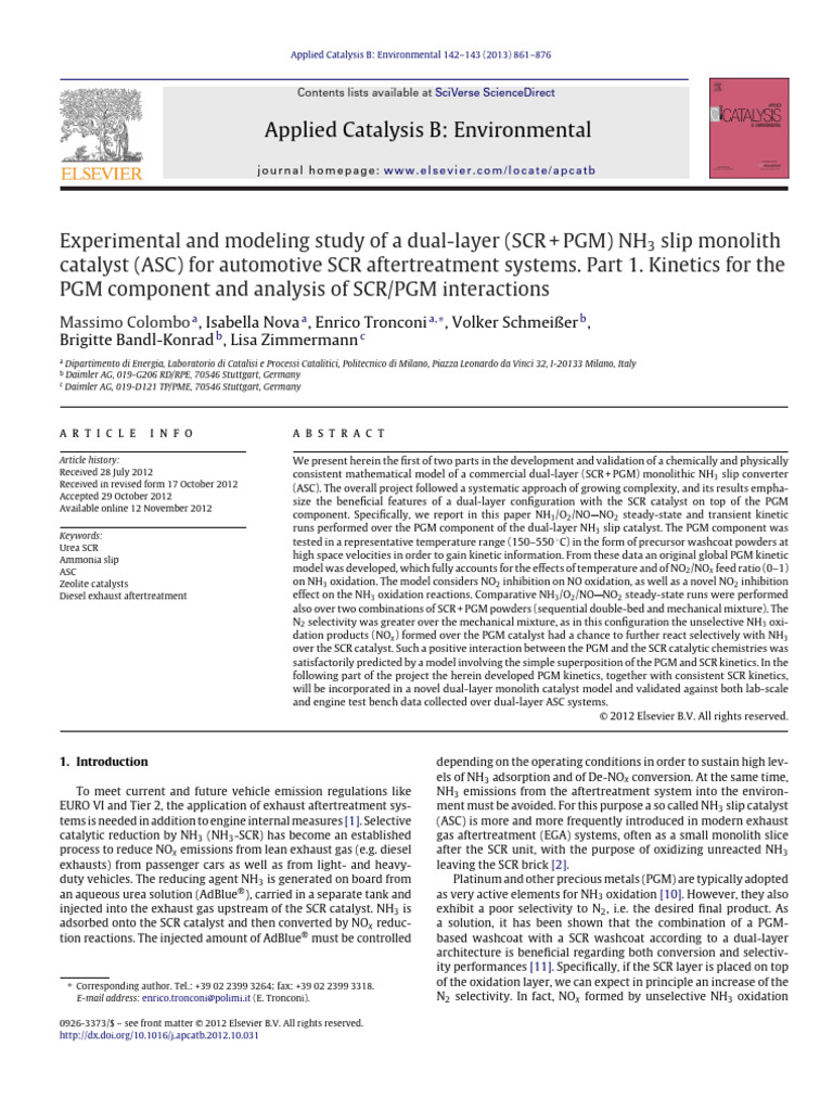 Colombo SCR+PGM ASC Kinetics | PDF | Adsorption | Catalysis