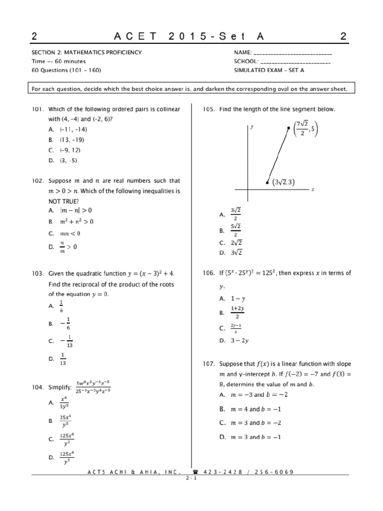ACET Mathematics Proficiency | PDF