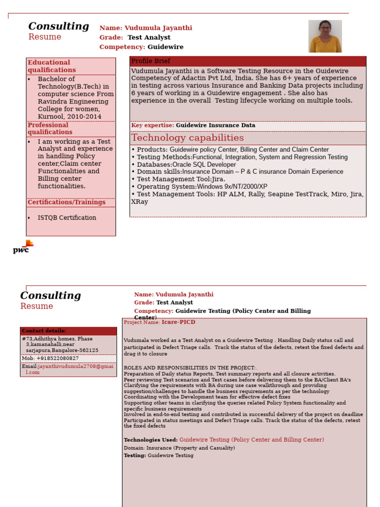 CV - Vudumala Jayanthi | PDF | Insurance | Information Technology