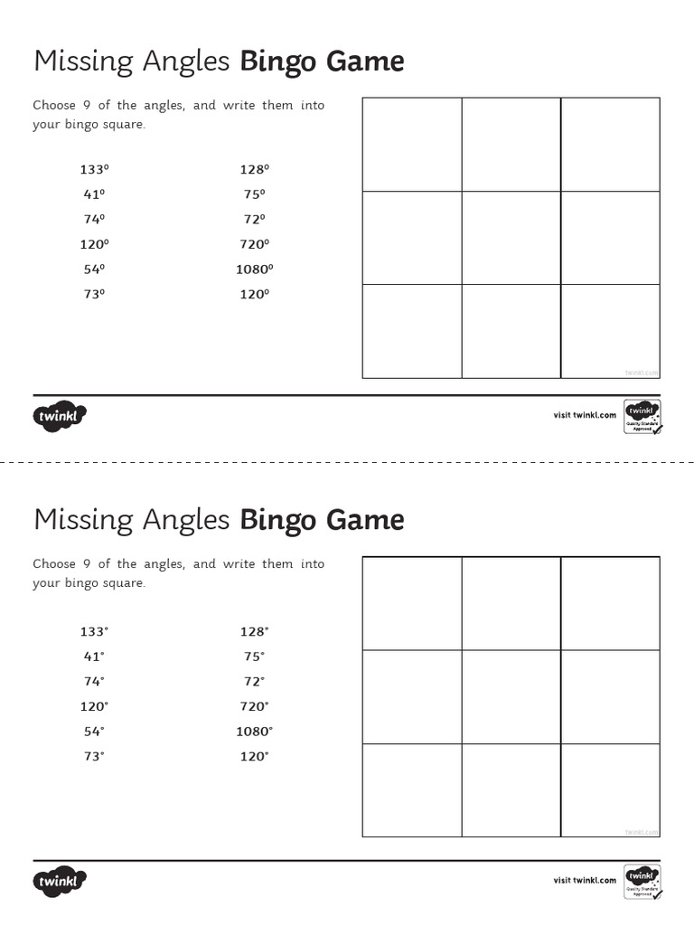 Missing Angles Bingo Game Guide | PDF | Triangle | Geometry