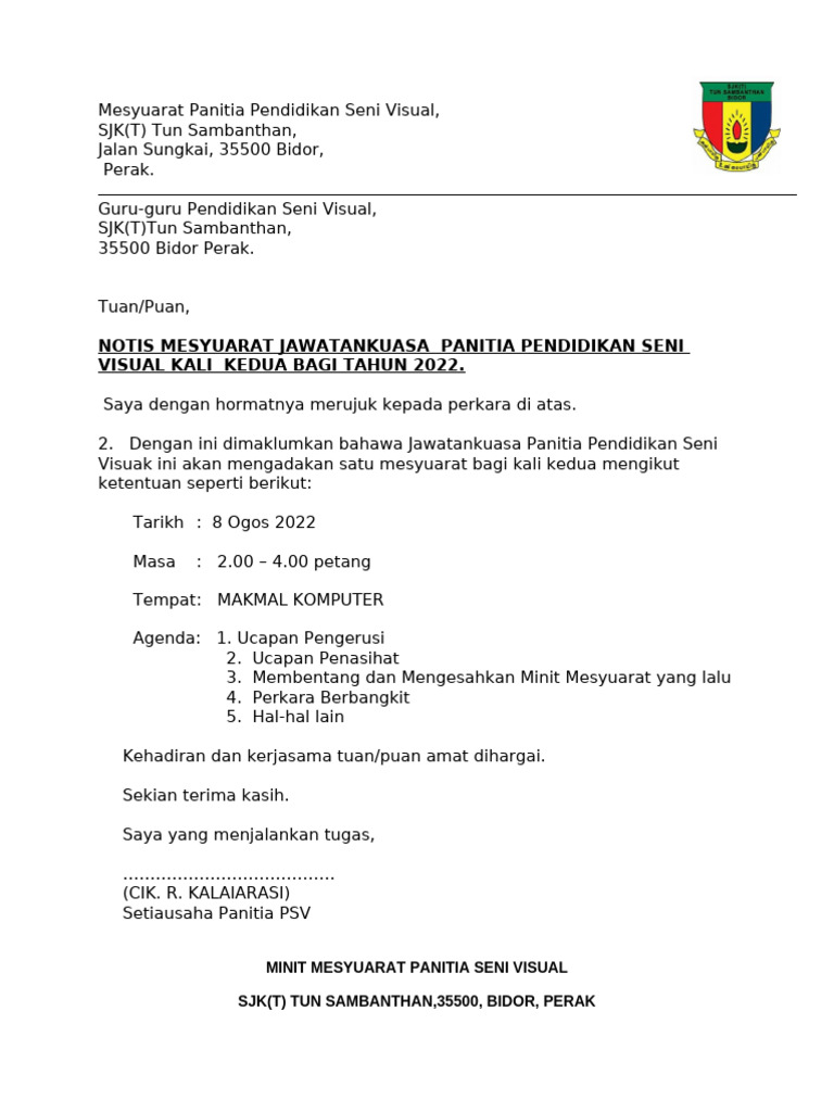 Mesyuarat Panitia 2 PSV 2022 | PDF