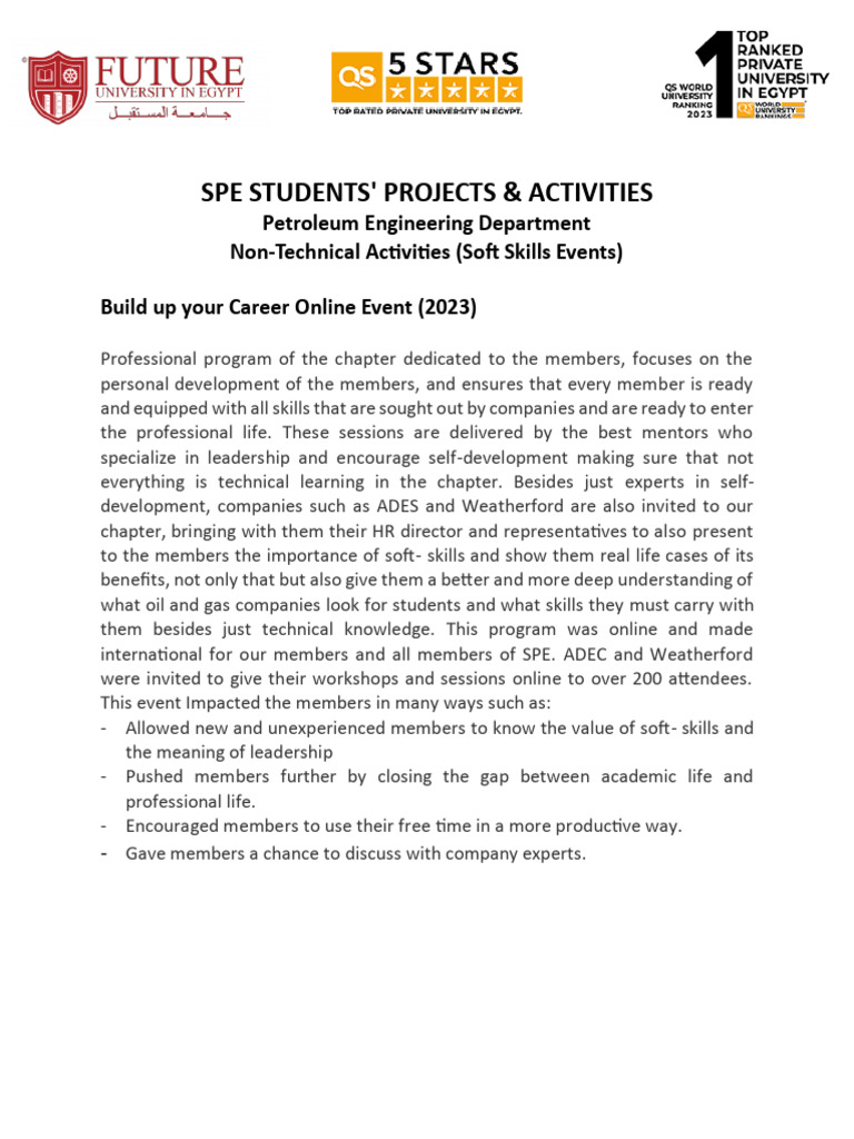 SPE STUDENTS' PROJECTS & ACTIVITIES | PDF