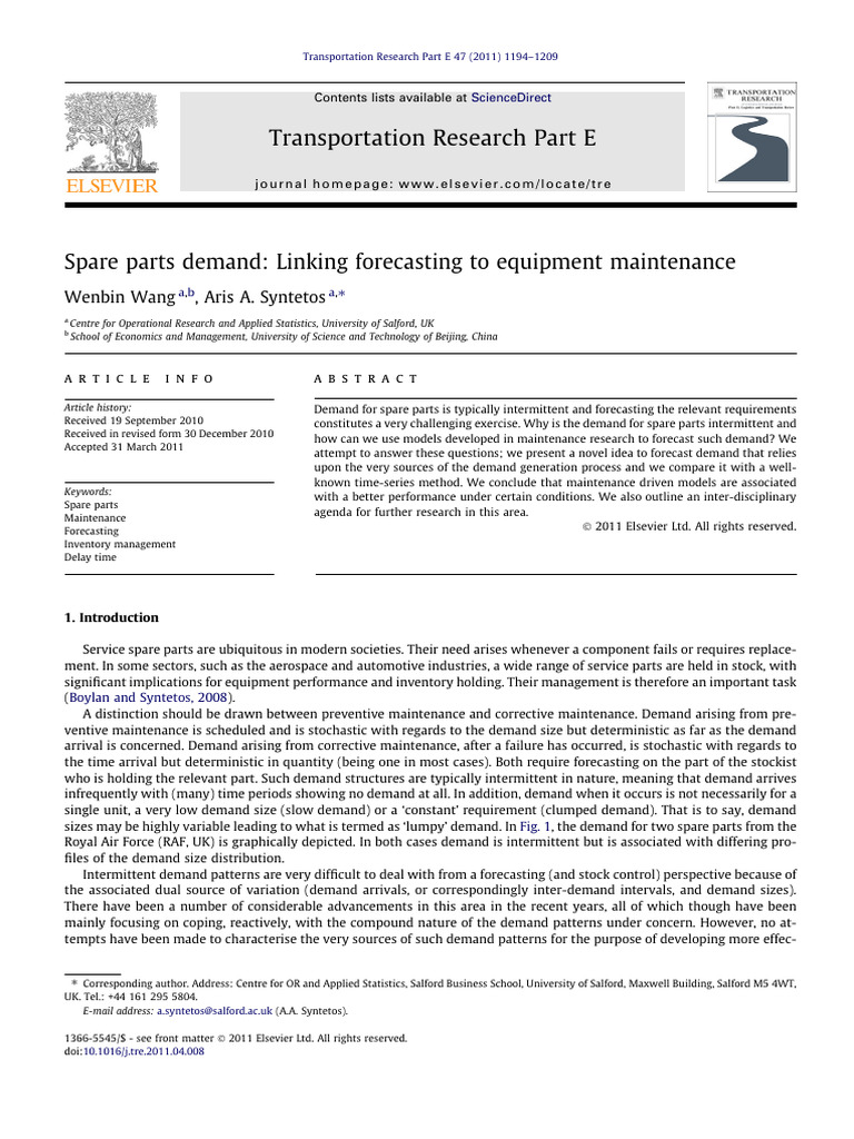 Spare Parts Demand Linking Forecasting To Equipment Maintenance | PDF ...