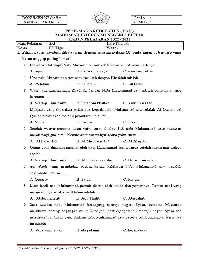 5.2 Soal Pat Ski KLS 3, 2022-2023 | PDF