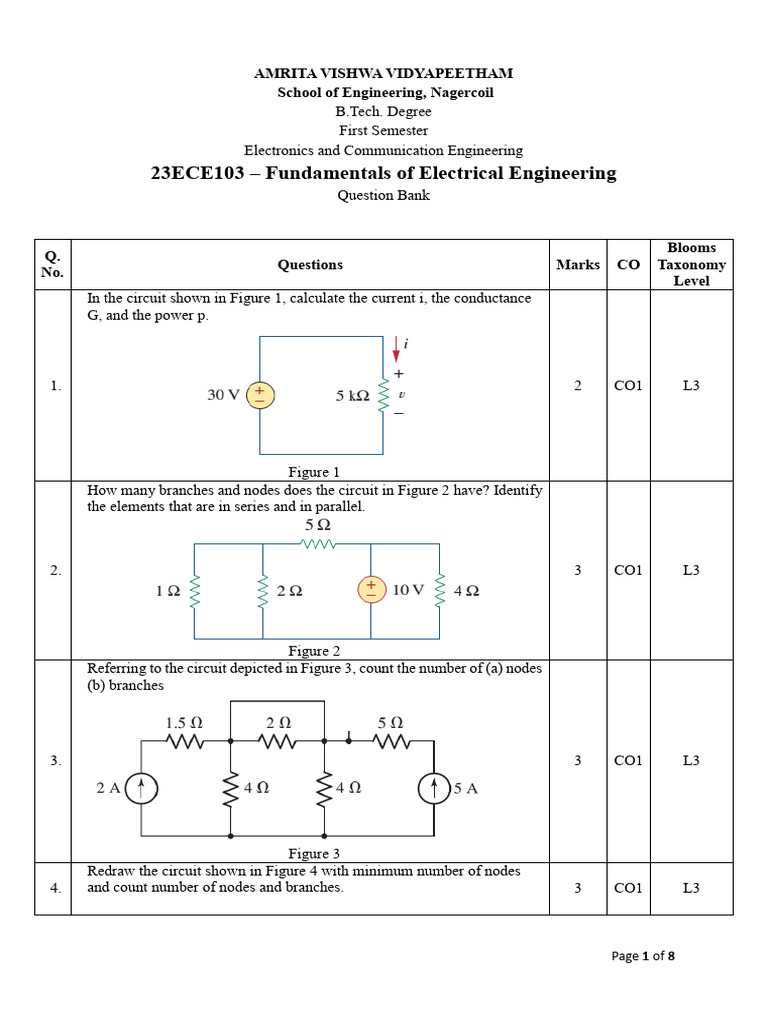23ECE103 - Fundamentals of Electrical Engineering Question Bank - ECE | PDF | Capacitor ...