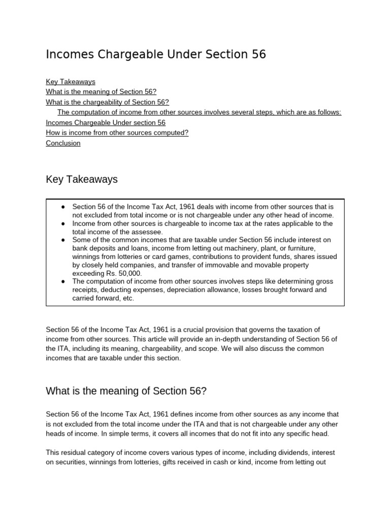 Incomes Chargeable Under Section 56 | PDF | Tax Deduction | Expense