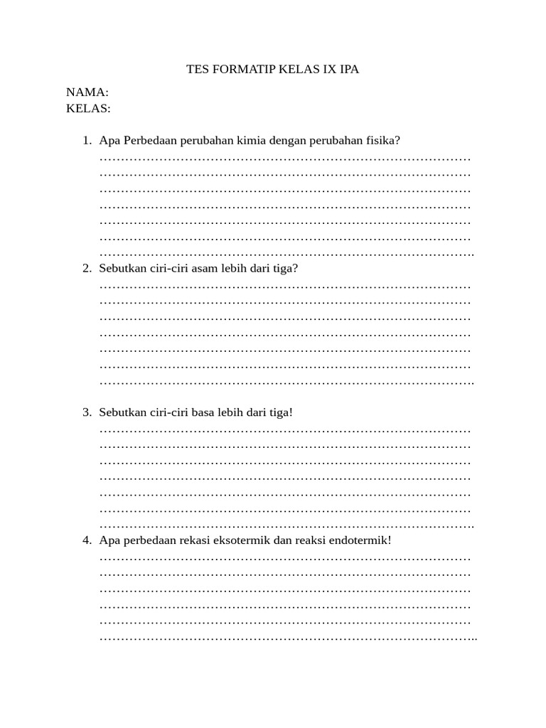 Tes Formatip Kelas Ix Ipa | PDF