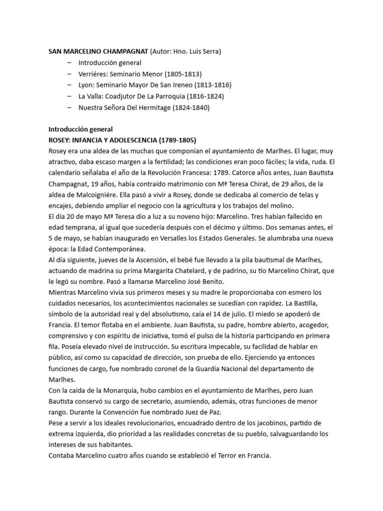 San Marcelino Champagnat: Infancia y Formación | PDF | Escuelas