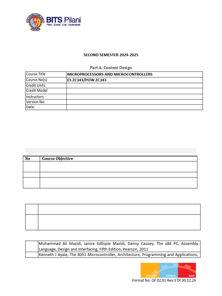 Final Es ZC343 Course Handout | PDF | Microcontroller | Central Processing Unit