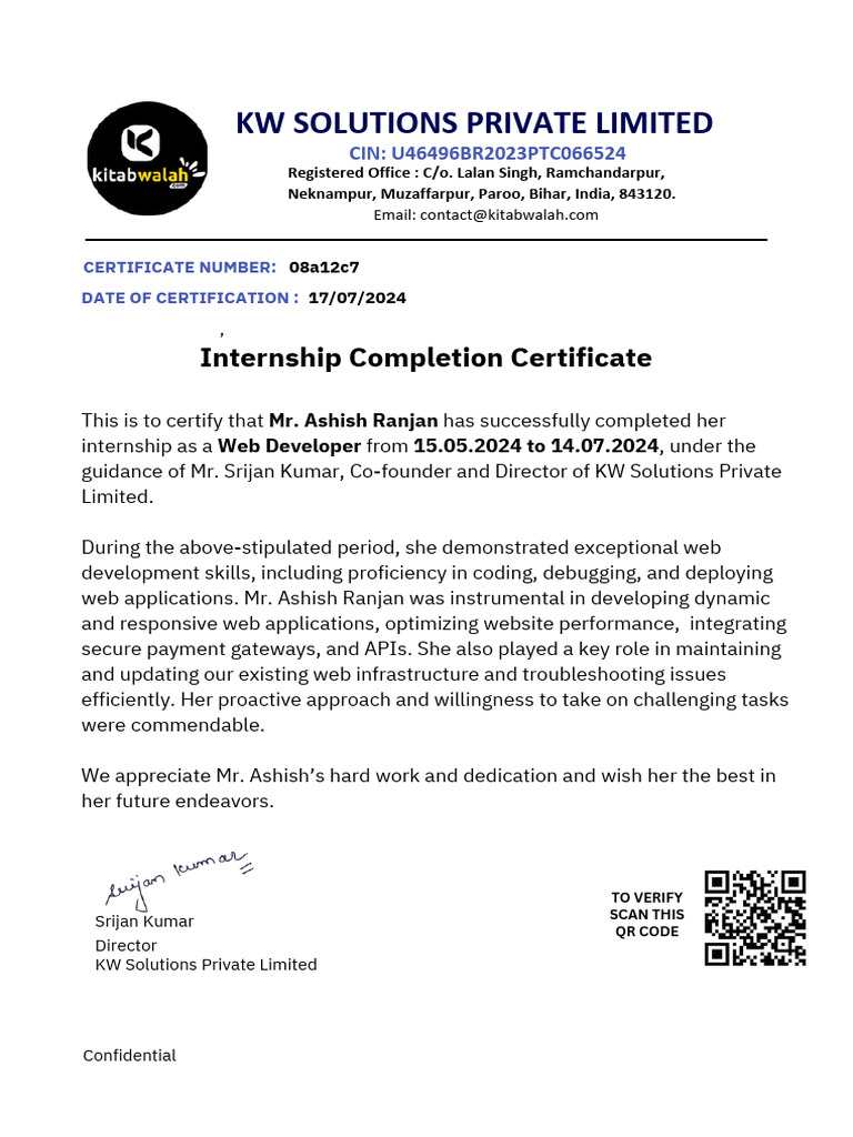 Web Developer Internship Certificate | PDF
