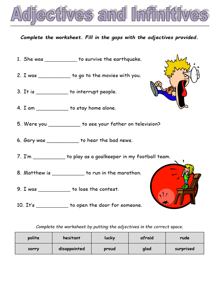 Adjectives and Infinitives Worksheet | PDF