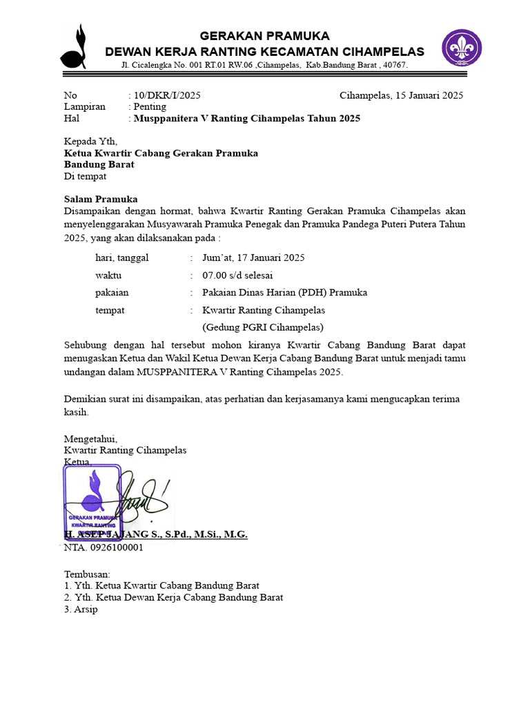 Surat Pemberitahuan Kwarcab | PDF