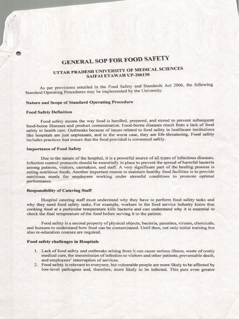 Sop Food Safety | PDF