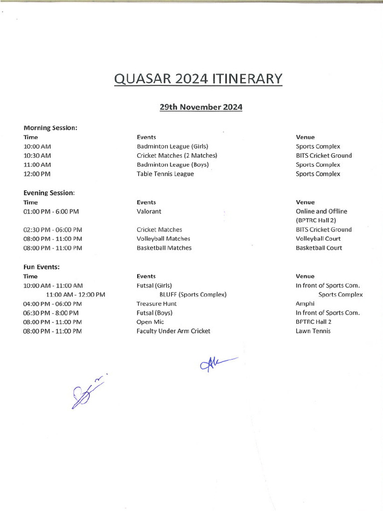 Quasar 2024 (Itinerary) | PDF