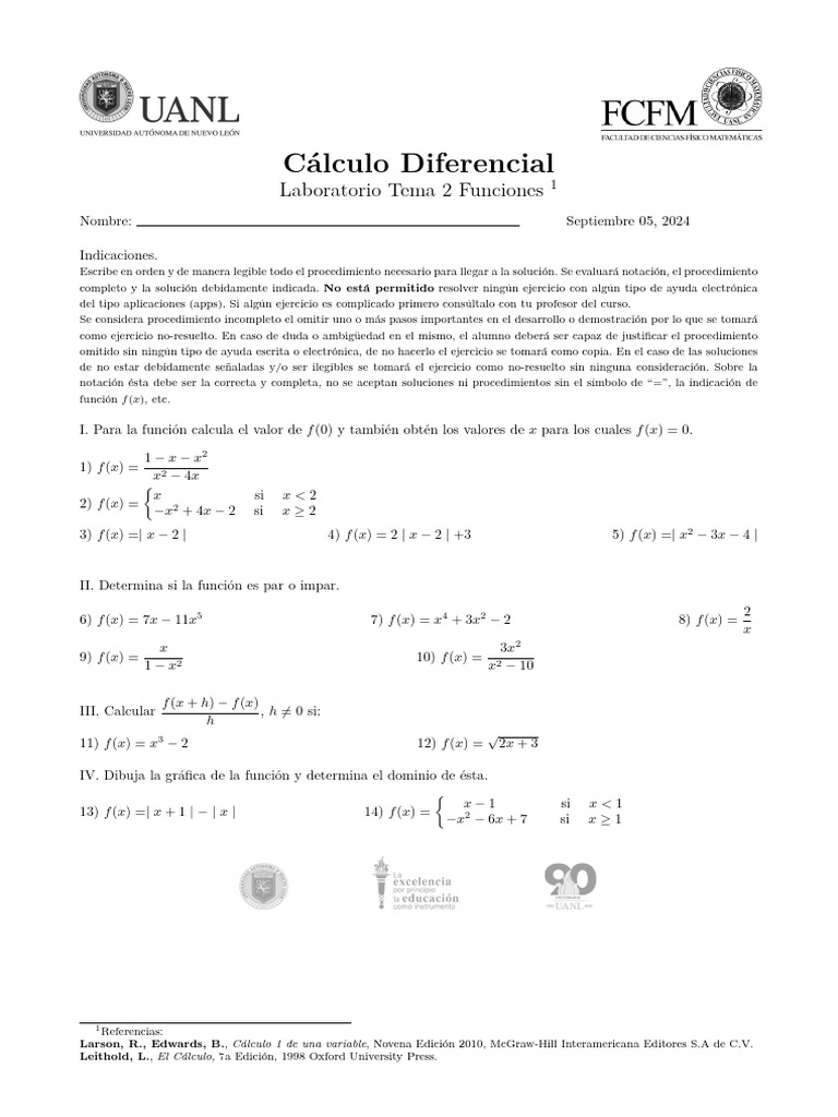 Lab 2 Funciones Ago 2024 | PDF | Matemáticas | Análisis matemático