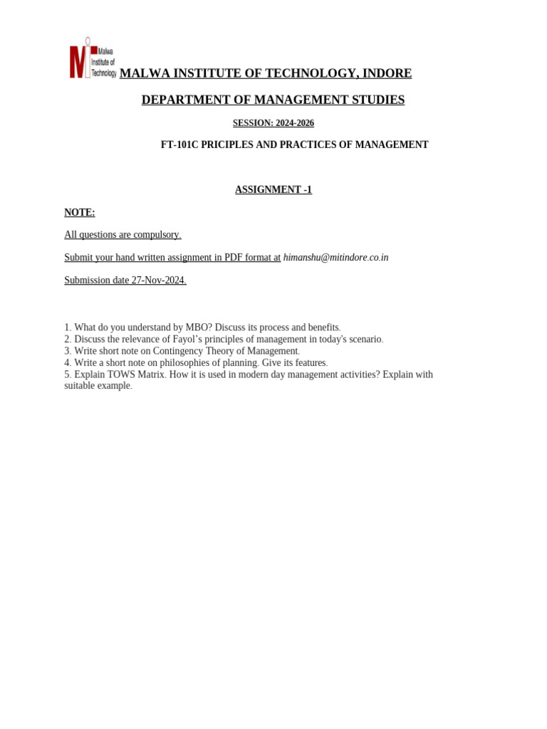 Assignment1 PPP IT OB BE 1st Sem Mba - Ocr-Output | PDF ...