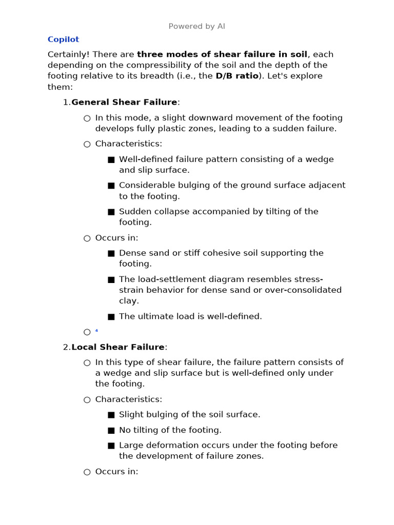 Three Modes of Shear Failure in Soil D/B Ratio General Shear Failure ...