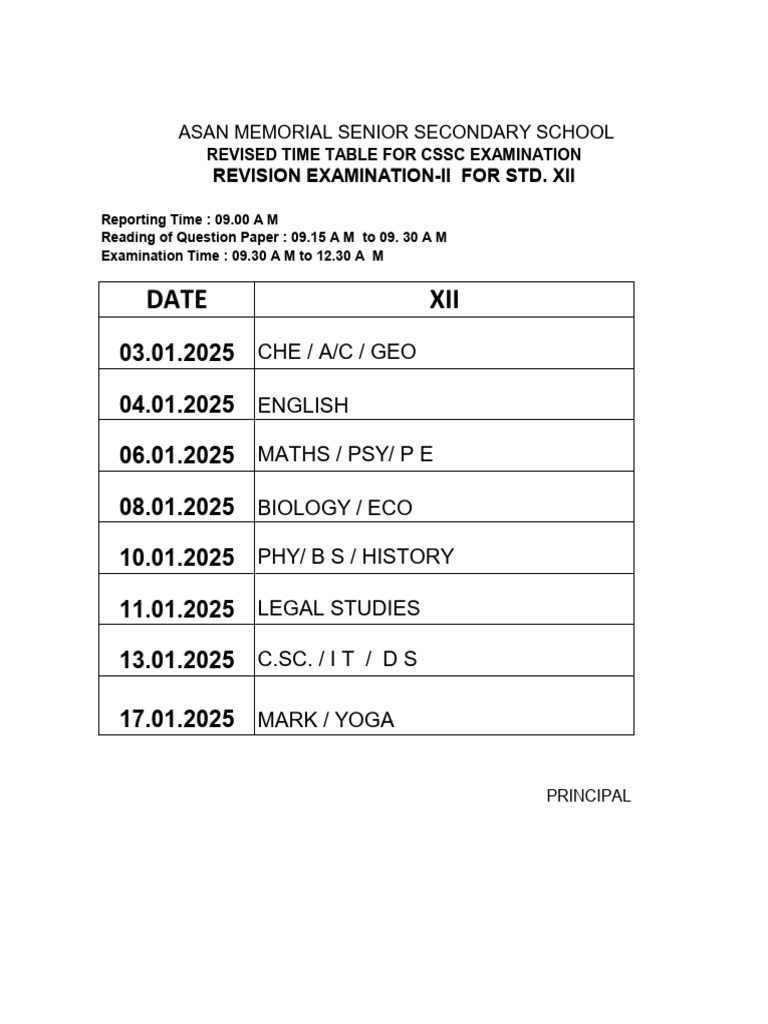 Cluster Exam Revised Time Table - Xii | PDF
