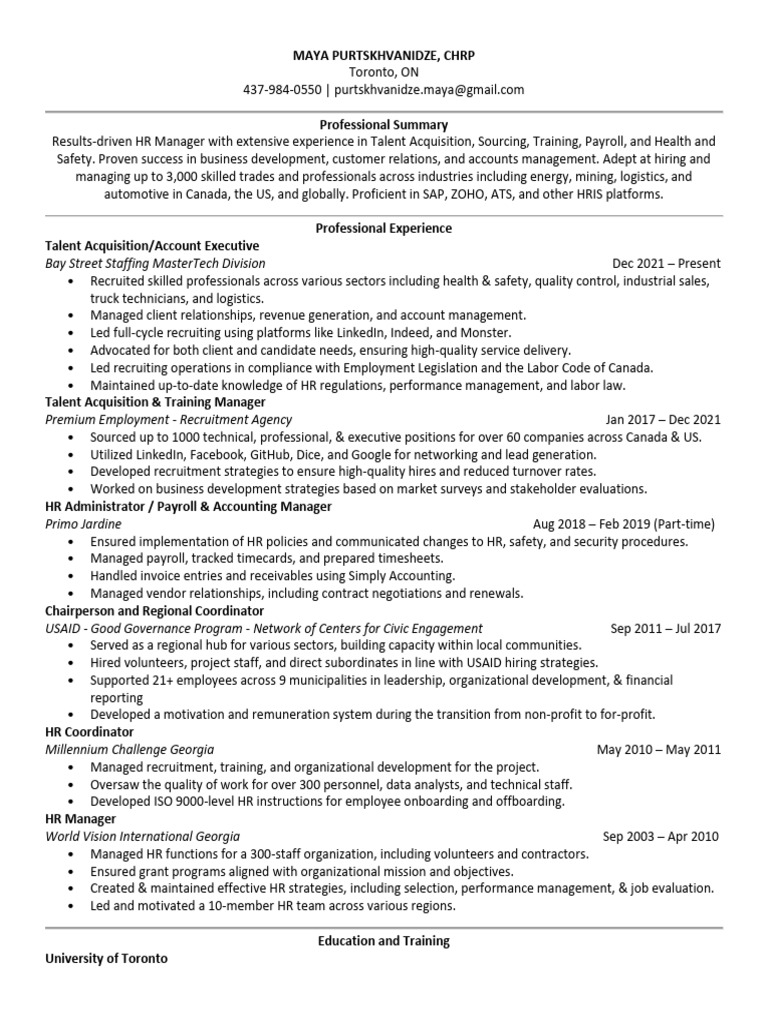 Maya Purtskhvanidze Aug Resume General HR | PDF | Recruitment | Employment