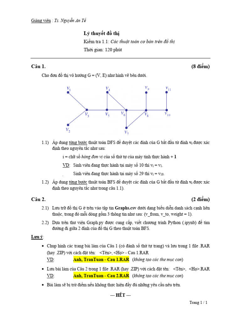 LTDT_KT1.1 Cac thuat toan co ban tren do thi | PDF
