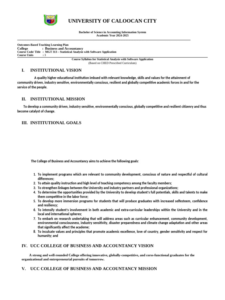 Statistical Analysis Course Syllabus | PDF | Statistics | Statistical ...