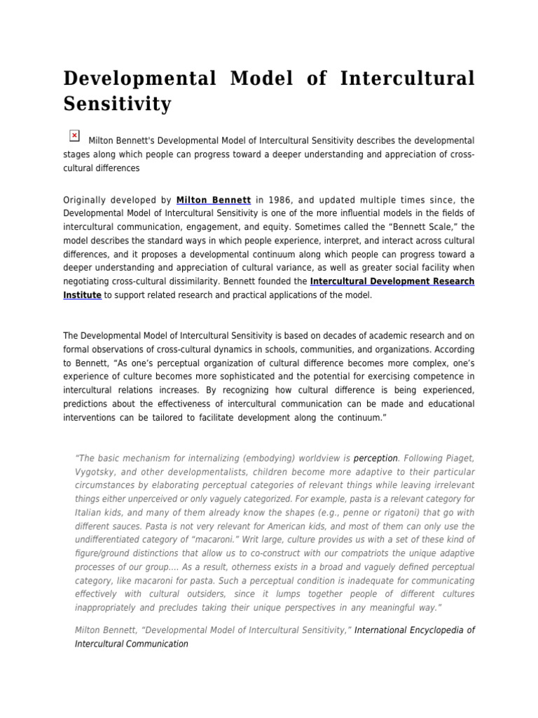 Developmental Model of Intercultural Sensitivity | PDF | Liberal Arts ...