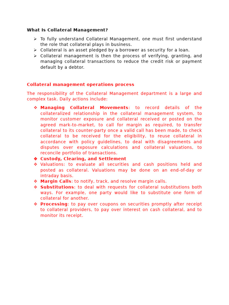 Understanding Collateral Management | PDF | Collateral (Finance ...