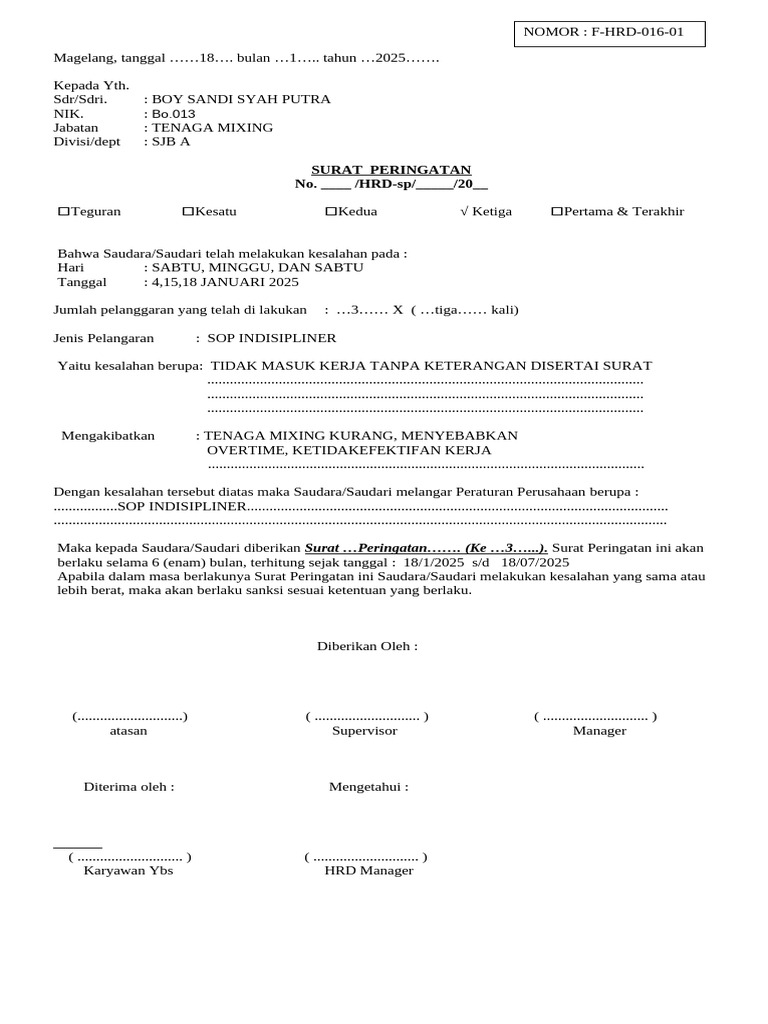 Form Teguran & SP Boy Sandi - SP 3 | PDF
