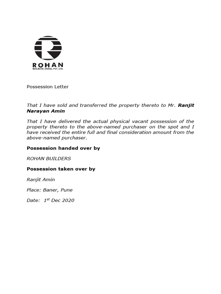 Possession Letter | PDF