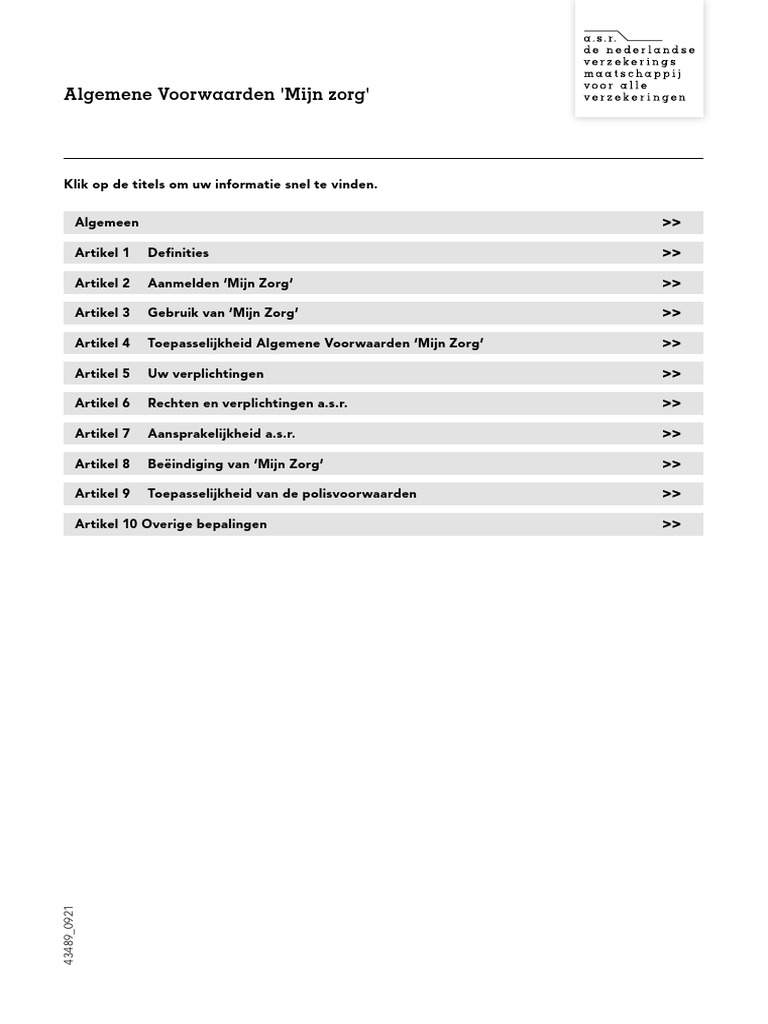 Algemene voorwaarden Mijn asr Zorg | PDF