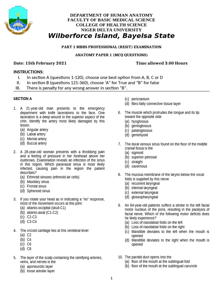 Part 1 Mbbs Professional (Resit) Examination | PDF | Epithelium | Cerebellum