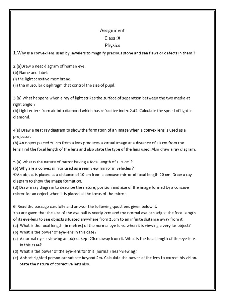 CBSE Class 10 Science - Physics (1) very hots question | PDF