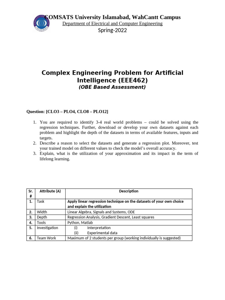 Complex Engineering Problem For Artificial Intelligence (EEE462) | PDF