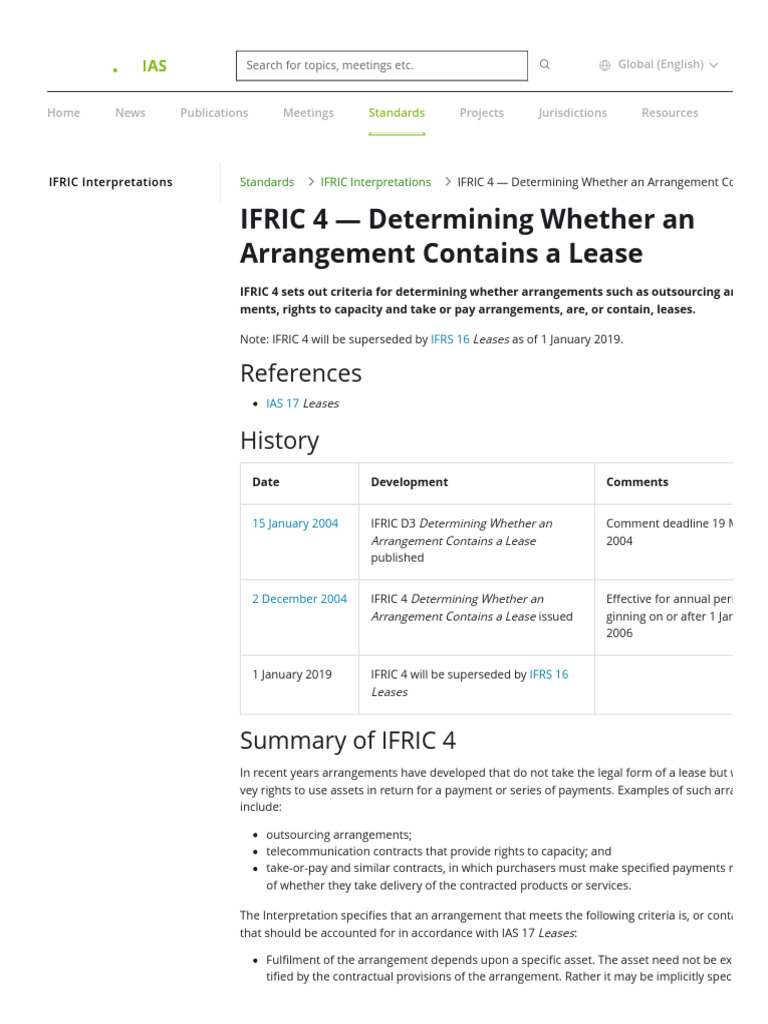 IFRIC 4 - Determining Whether An Arrangement Contains A Lease | PDF ...