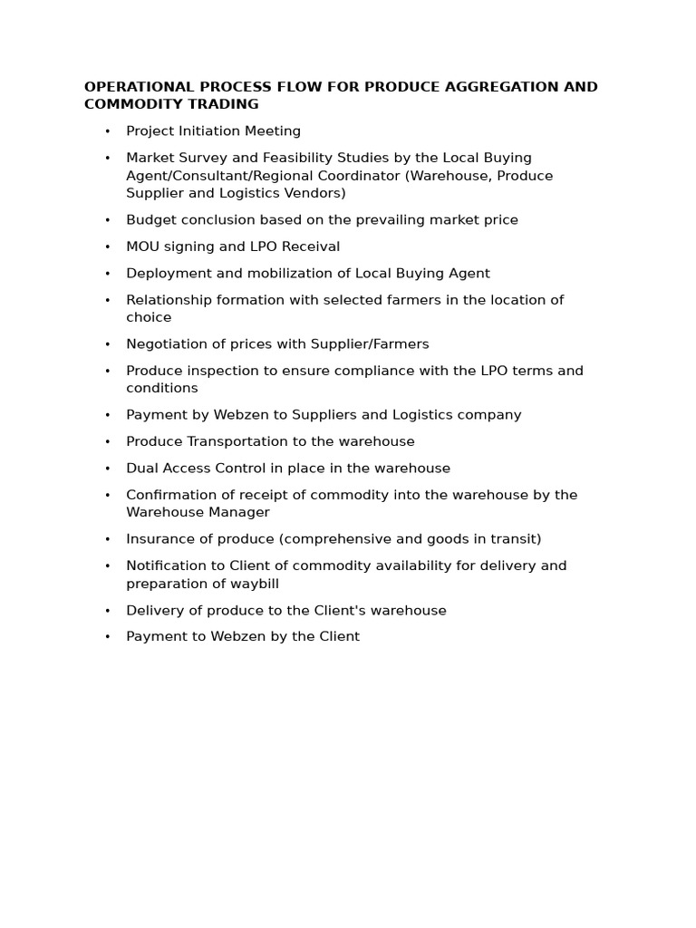 Operational Process Flow For Produce Aggregation and Commodity Trading ...