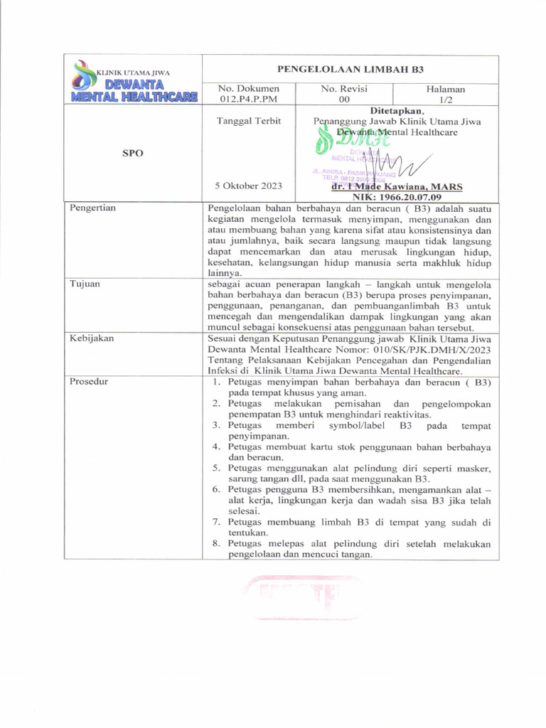 Spo Pengelolaan Limbah B3 | PDF