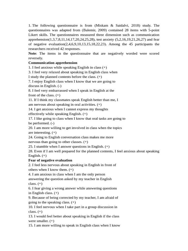 Foreign Language Speaking Anxiety Questionnaire | PDF | Anxiety | Fear
