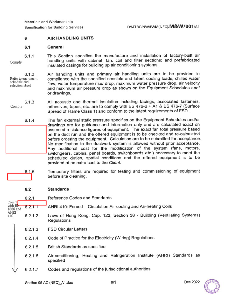 AHU Compliance List | PDF
