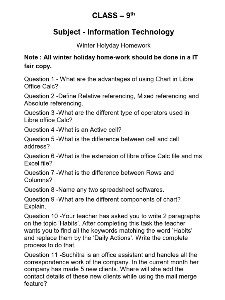 Class 9 It Sa2 Question | PDF