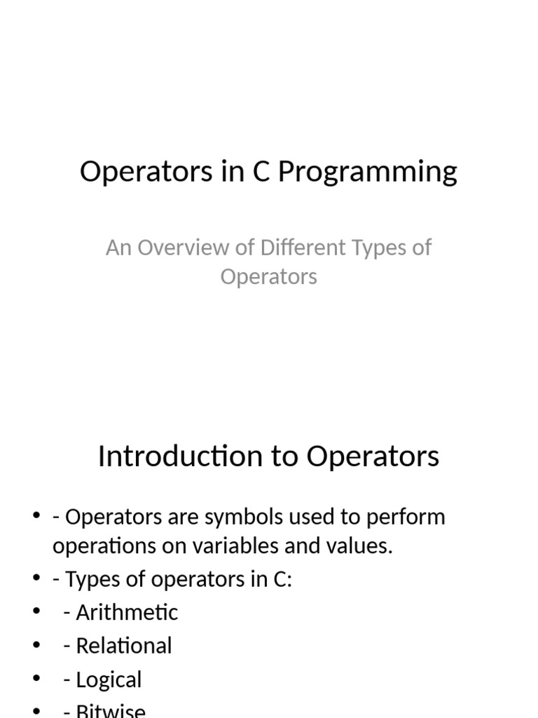 Operators in C Presentation | PDF