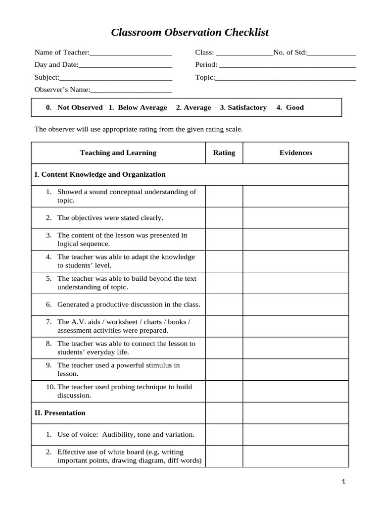Classroom Observation TLH (1) | PDF | Teachers | Learning