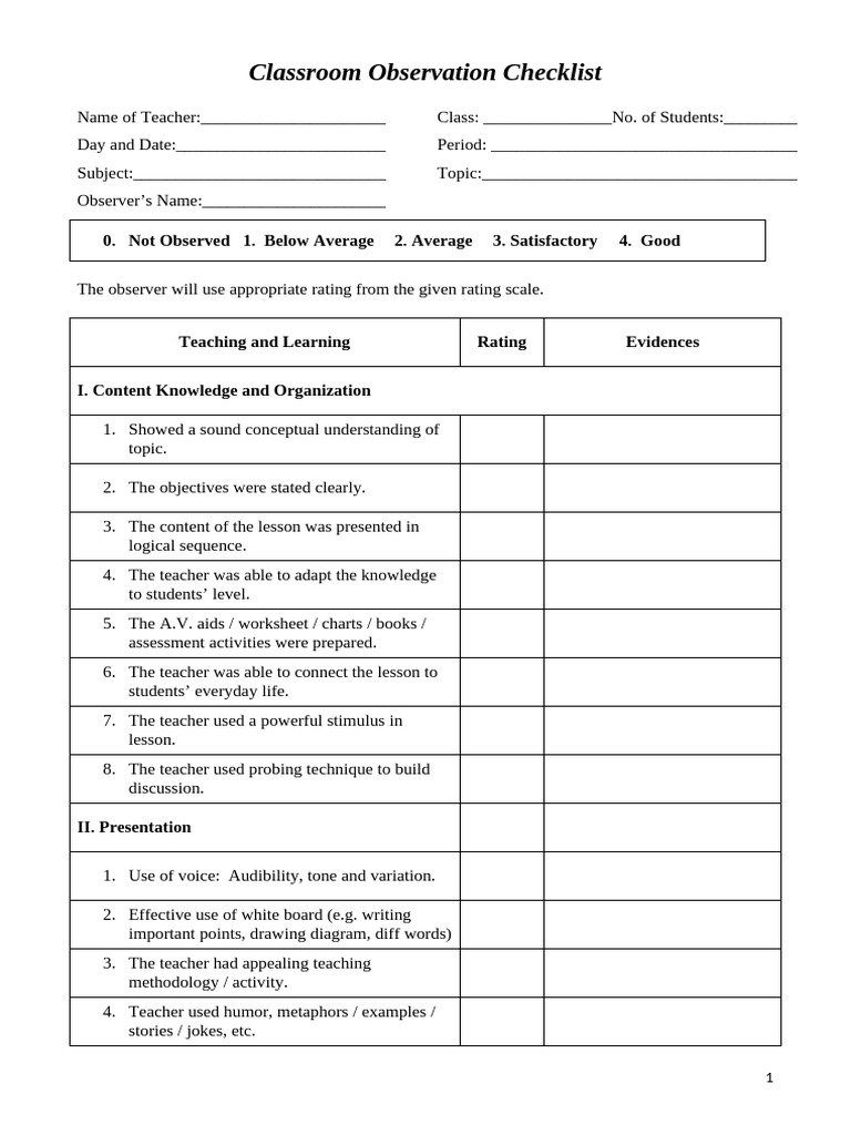 Classroom Observation TLH | PDF | Teachers | Learning